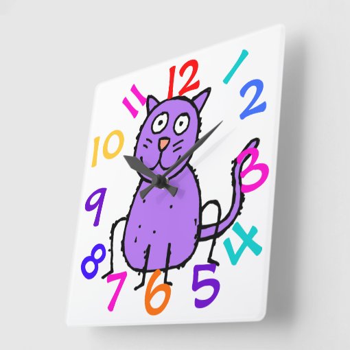 Cute Purple Cat Design Clock For Kids Room | Zazzle