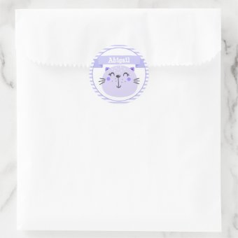 Cute Purple Cat | Personalized Classic Round Sticker | Zazzle