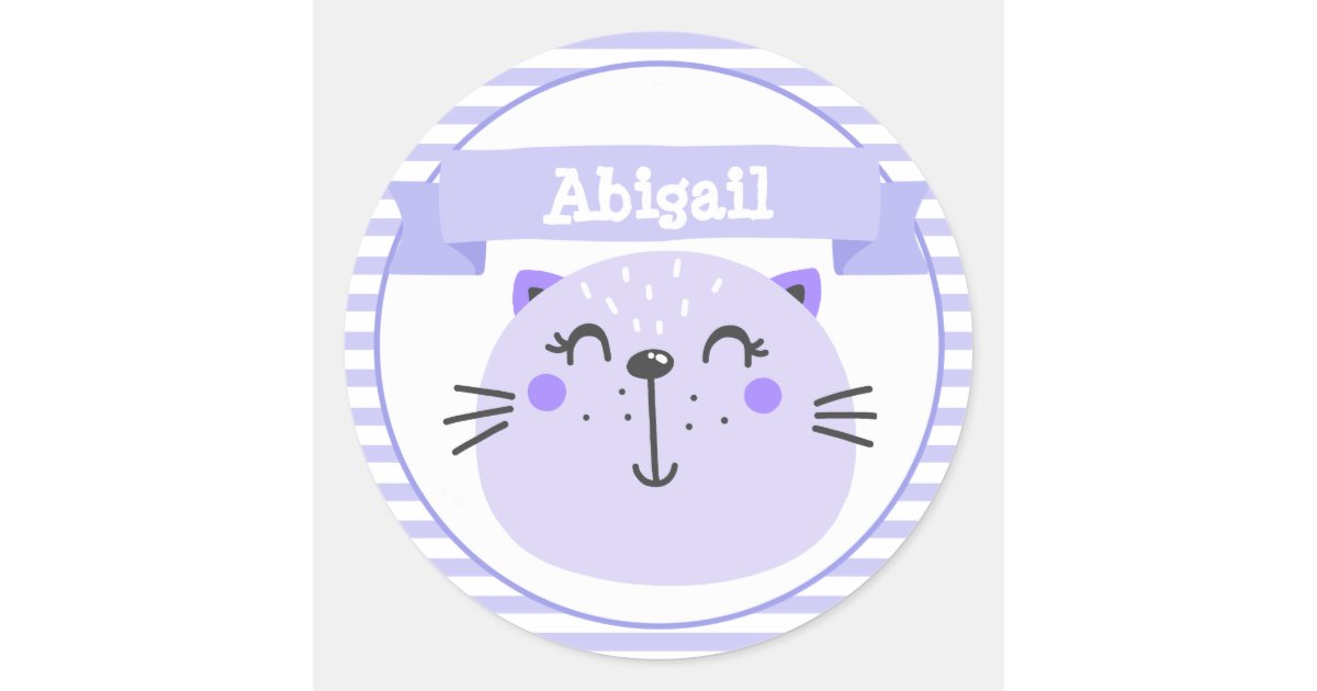 Cute Purple Cat | Personalized Classic Round Sticker | Zazzle