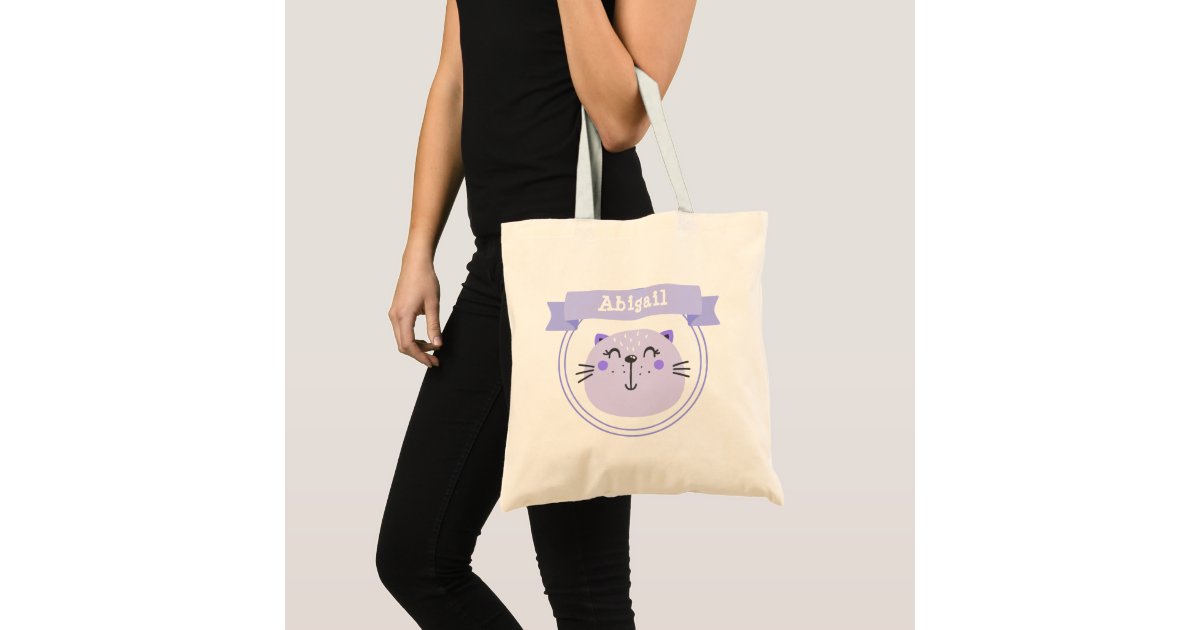 Cute Purple Cat | Personalized Kids / Girls Tote Bag | Zazzle.com