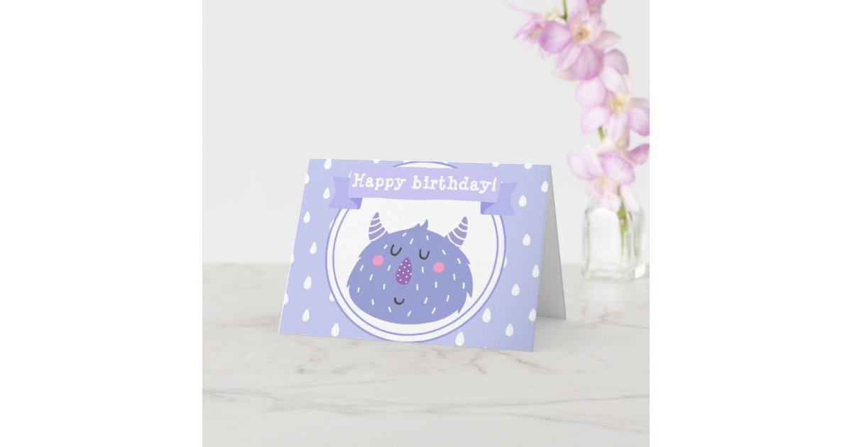 Cute Purple Monster - Kids Birthday Card | Zazzle