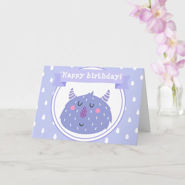 Cute Purple Monster - Kids Birthday Card | Zazzle
