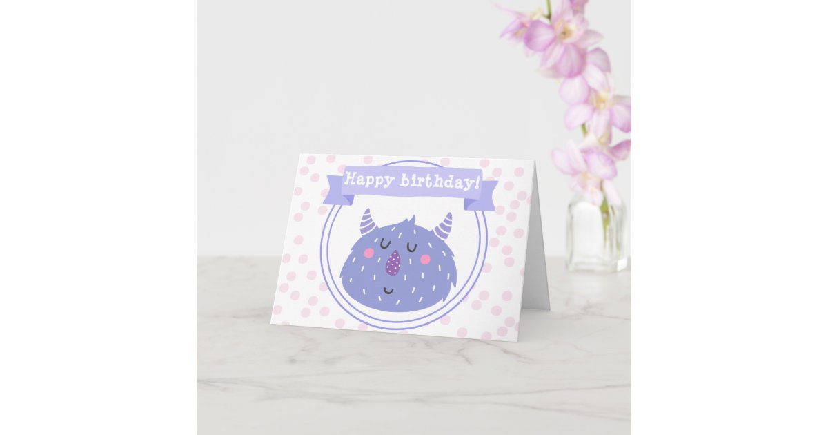 Cute Purple Monster - Kids Birthday Card | Zazzle
