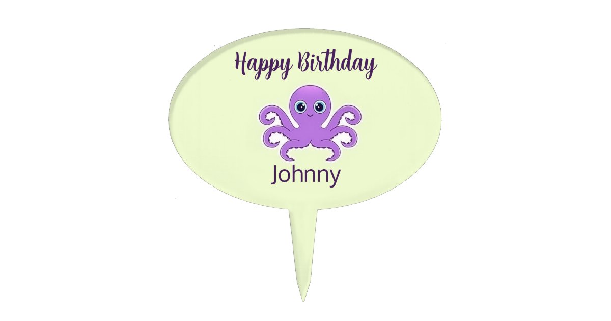 Cute purple octopus green cake topper | Zazzle