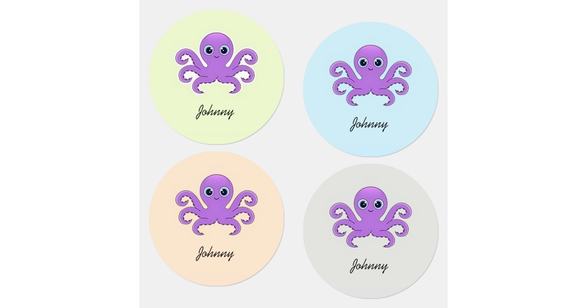 Cute purple octopus kids' labels | Zazzle