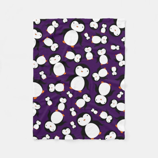 Cute purple penguin pattern fleece blanket | Zazzle.com