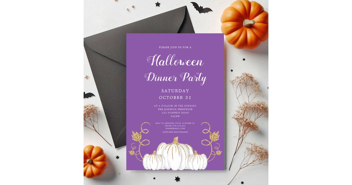 Cute Purple Pumpkin Halloween Dinner Party Invitation | Zazzle