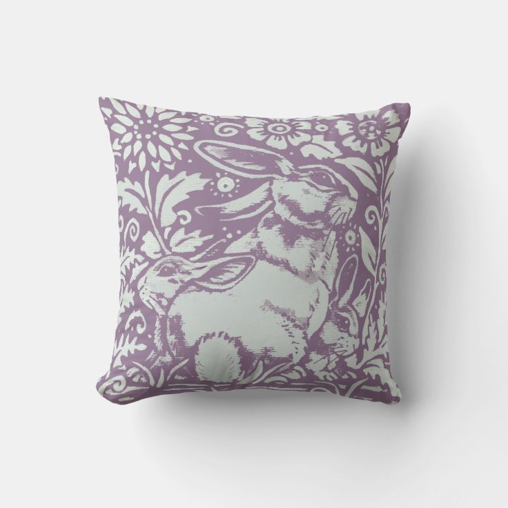 Cute Purple Rabbit Baby Bunny Floral Nursery Decor Throw Pillow | Zazzle