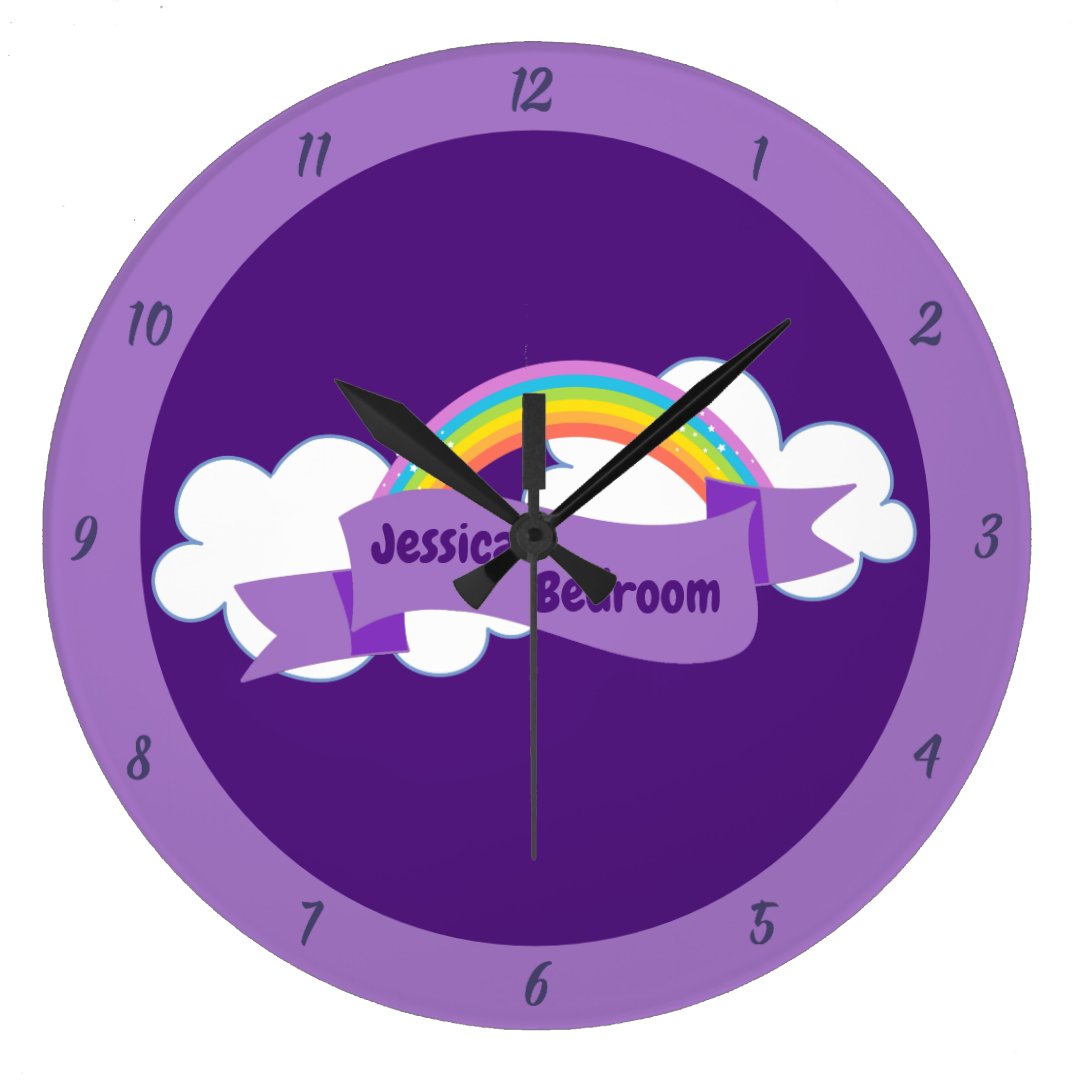 Cute Purple Rainbow Monogram Girls Bedroom Large Clock | Zazzle
