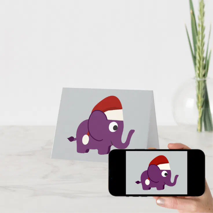 Cute Purple Santa Elephant Holiday Card | Zazzle