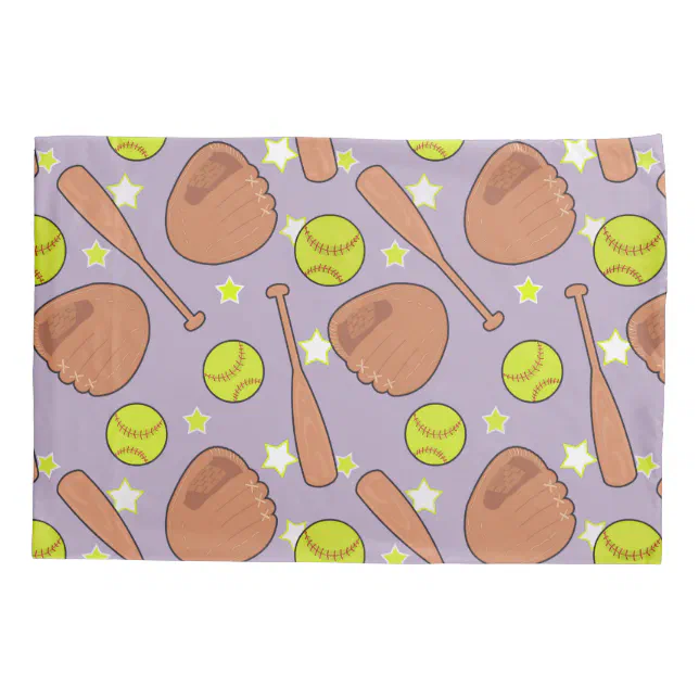 Cute Purple Softball Star Pattern Pillowcase | Zazzle