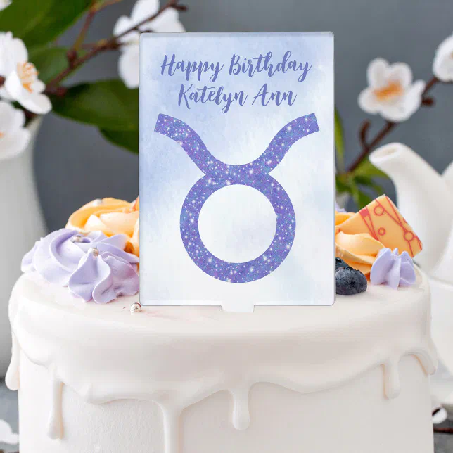 Cute Purple Taurus Astrology Sign Custom Birthday Cake Topper | Zazzle