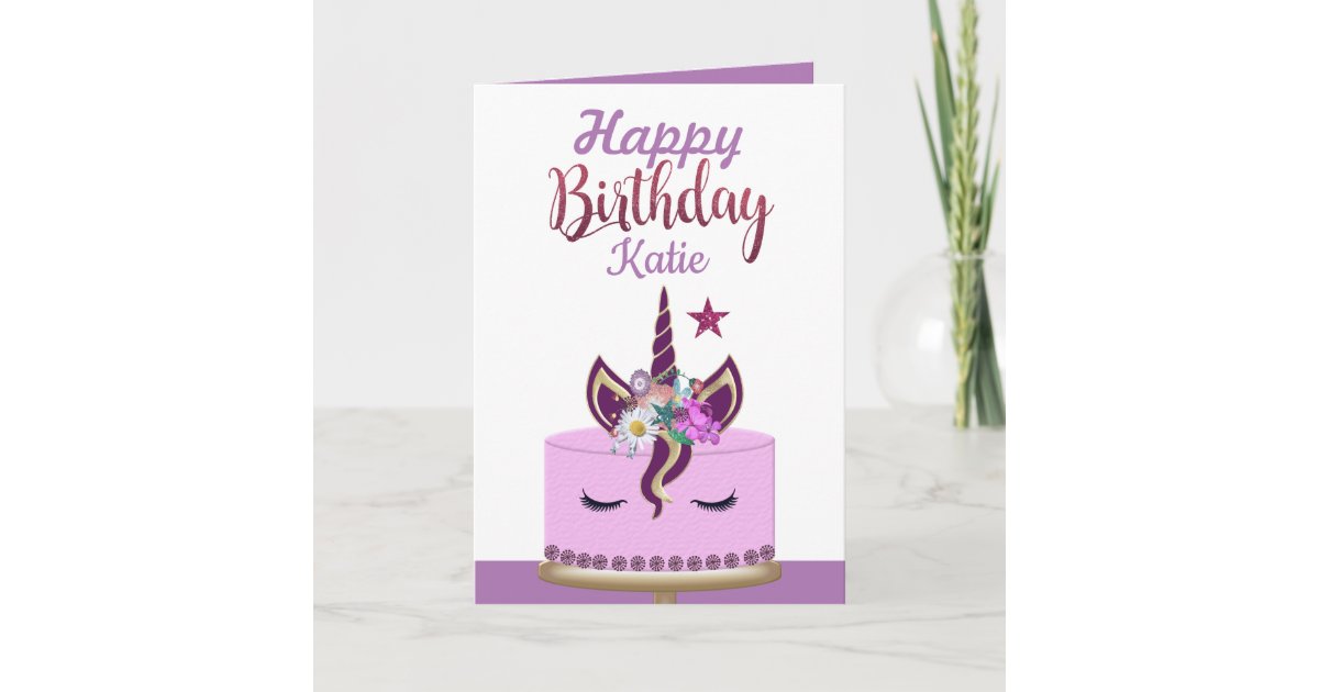 Cute Purple Unicorn Personalised Birthday Card | Zazzle