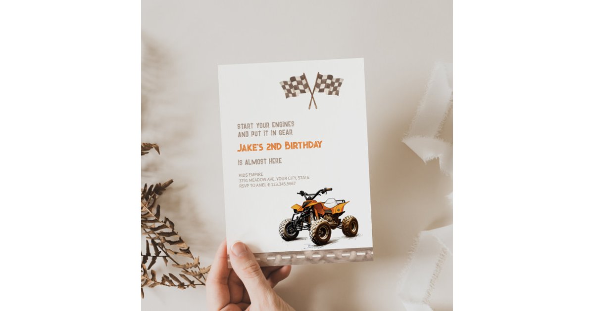Cute Quad Bike Any Age Birthday Invitation | Zazzle