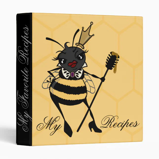 CUTE QUEEN BEE WITH HONEYCOMB RECIPE 3 RING BINDER | Zazzle