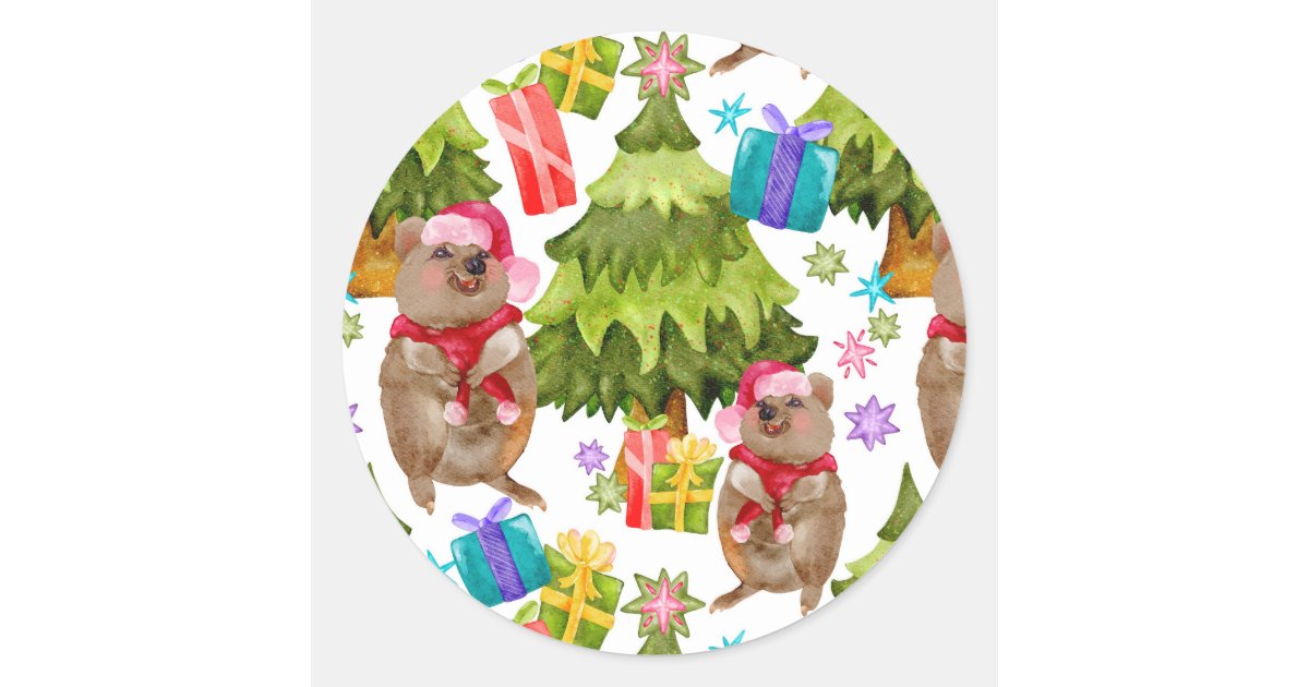 Cute Quokka Christmas Classic Round Sticker | Zazzle