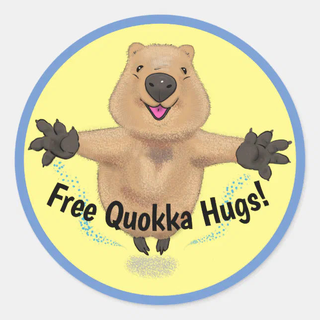 Cute quokka jumping cartoon classic round sticker | Zazzle