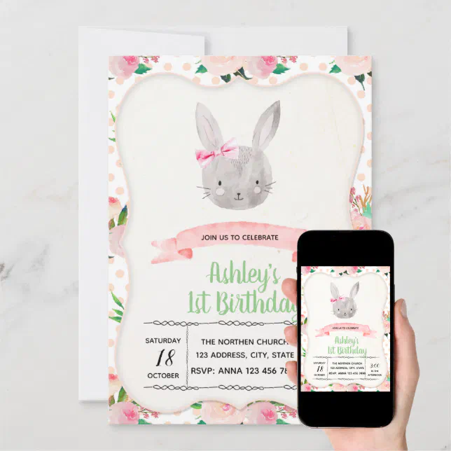 Cute rabbit birthday party invitation | Zazzle