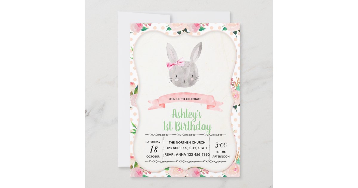 Cute rabbit birthday party invitation | Zazzle