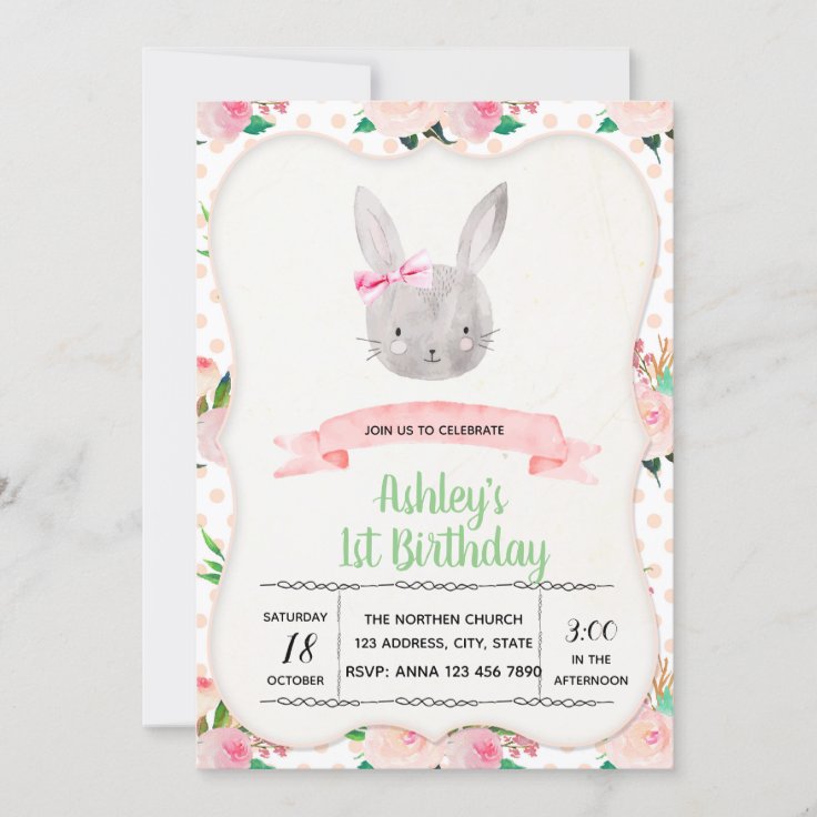 Cute rabbit birthday party invitation | Zazzle
