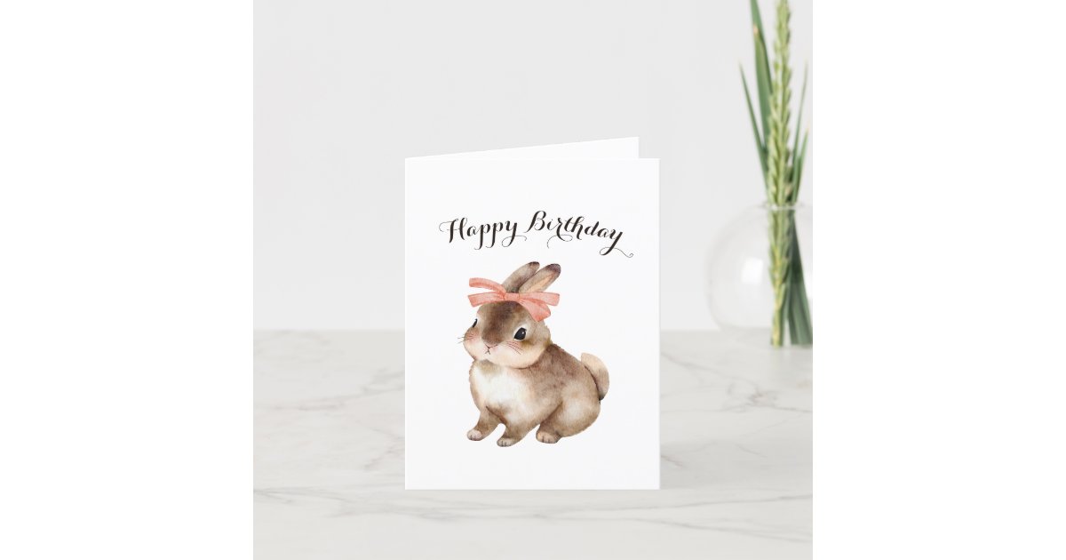 Cute rabbit bunny pink bow Happy Birthday Holiday Card | Zazzle