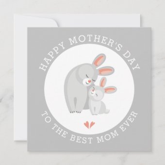 Cute rabbit mother and bunny baby gray Mothers Day Holiday Card | Zazzle