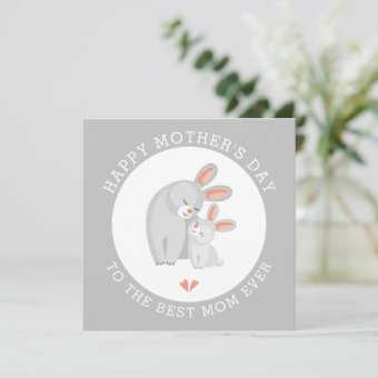 Cute rabbit mother and bunny baby gray Mothers Day Holiday Card | Zazzle