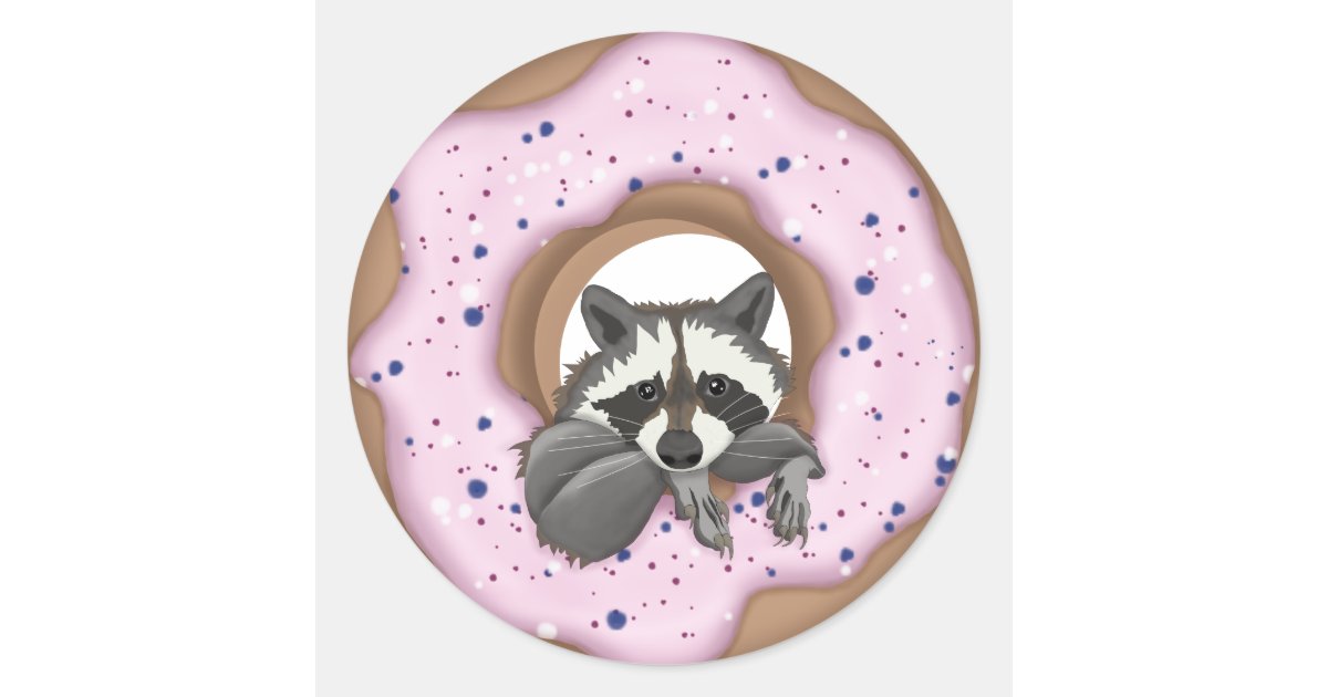 Cute raccoon and Yummy donut Classic Round Sticker | Zazzle