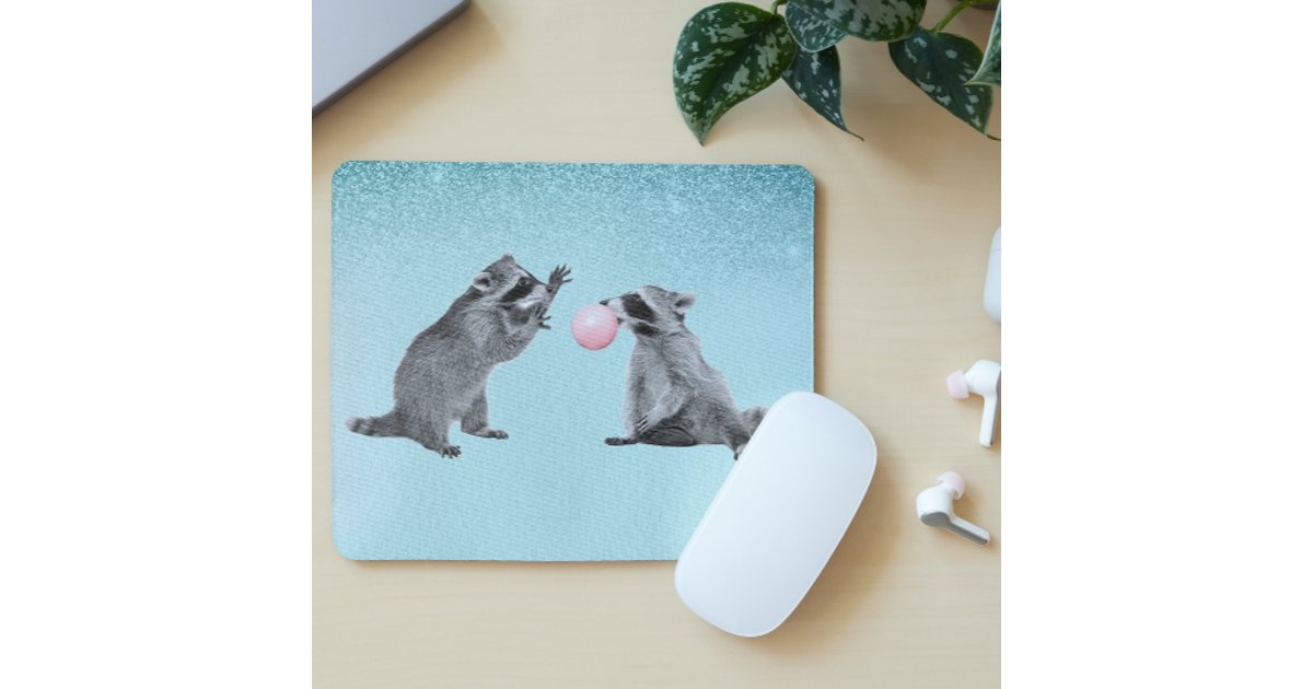 Cute Raccoon Blue Bubble Gum Mouse Pad | Zazzle