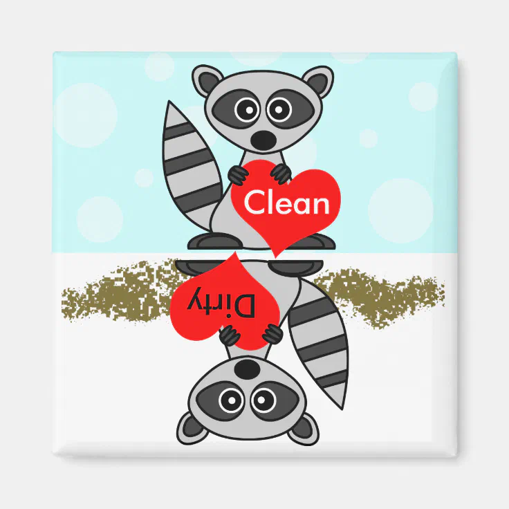 Cute Raccoon Clean / Dirty Dishwasher Magnet | Zazzle