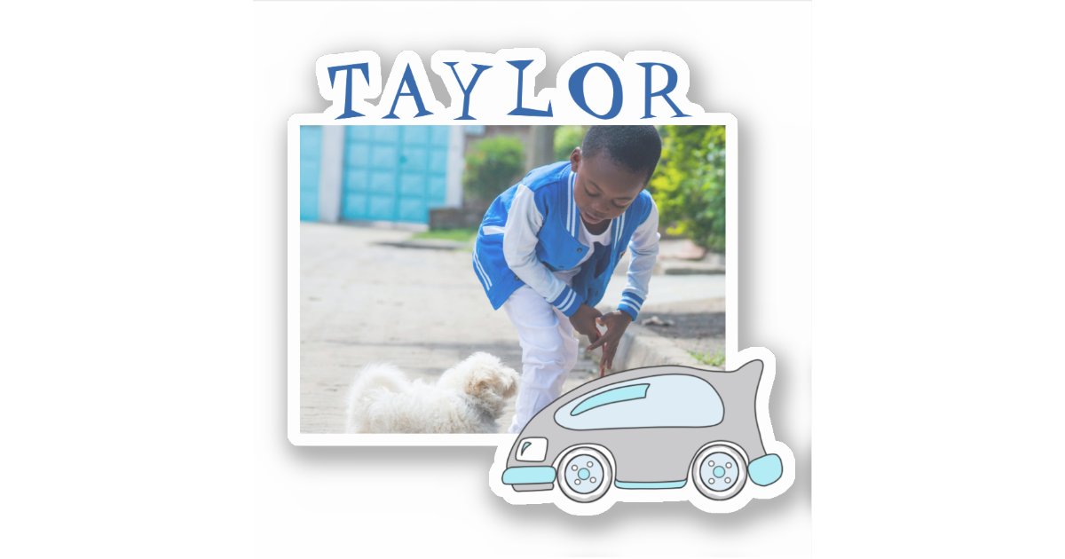 Cute Race Car Name Photo Kids Sticker | Zazzle