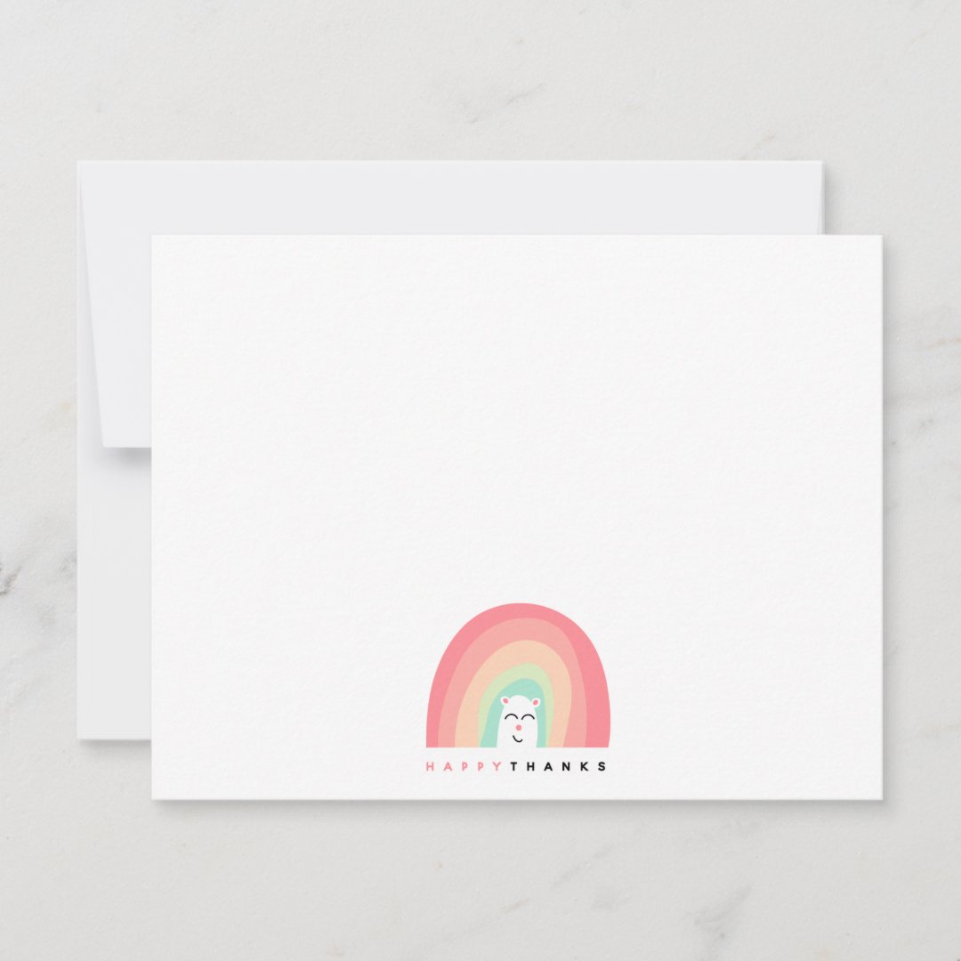 Cute Rainbow Animal Critter Happy Thanks Thank You Card | Zazzle