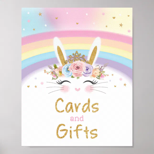 Cute Rainbow Bunny 1st Birthday Cards and Gifts Poster | Zazzle