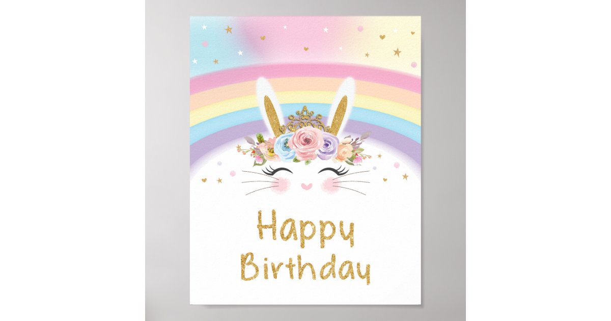 Cute Rainbow Bunny Happy Birthday Sign | Zazzle