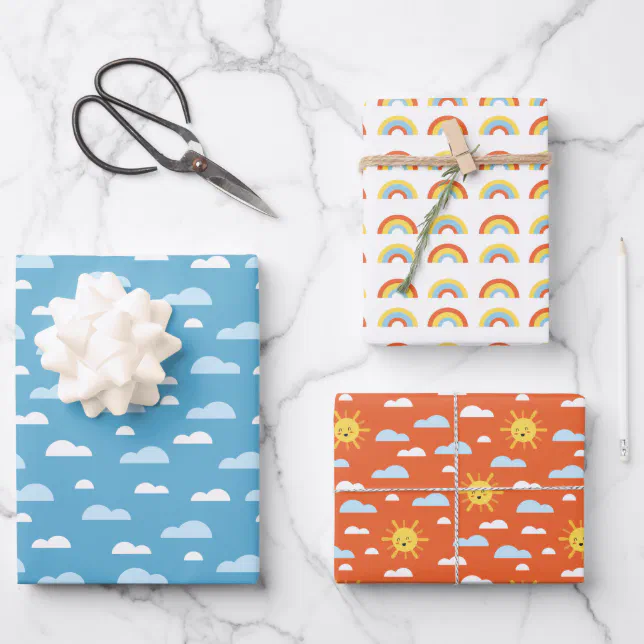 Cute Rainbow Clouds and Sunshine Wrapping Paper Sheets | Zazzle