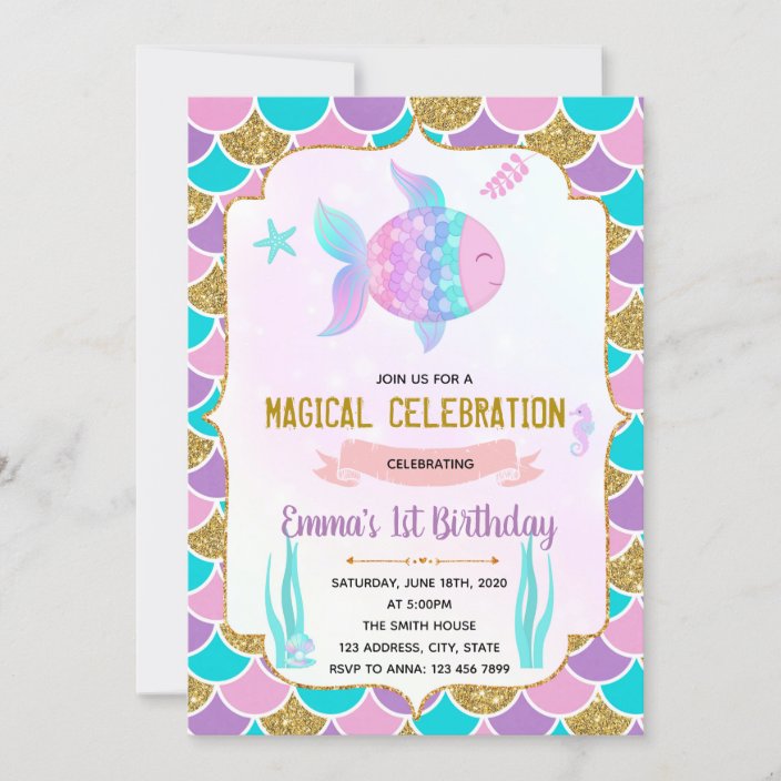 Cute rainbow fish theme invitation | Zazzle