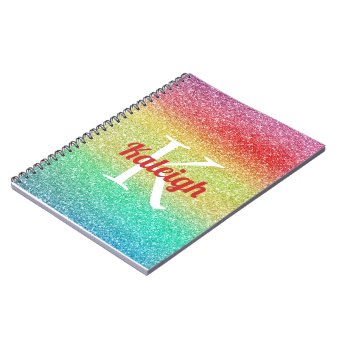 Cute Rainbow Glitter Glitter Ombre' Monogram Notebook | Zazzle