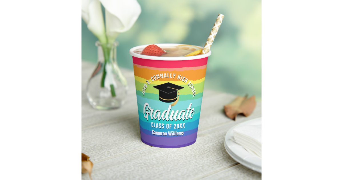 Cute Rainbow Graduate LGBTQ Graduation Party Paper Cups | Zazzle