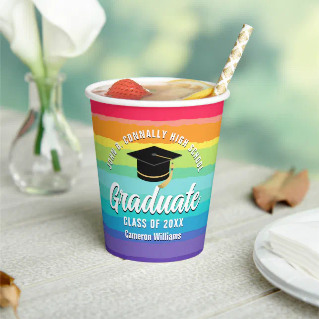 Cute Rainbow Graduate LGBTQ Graduation Party Paper Cups | Zazzle
