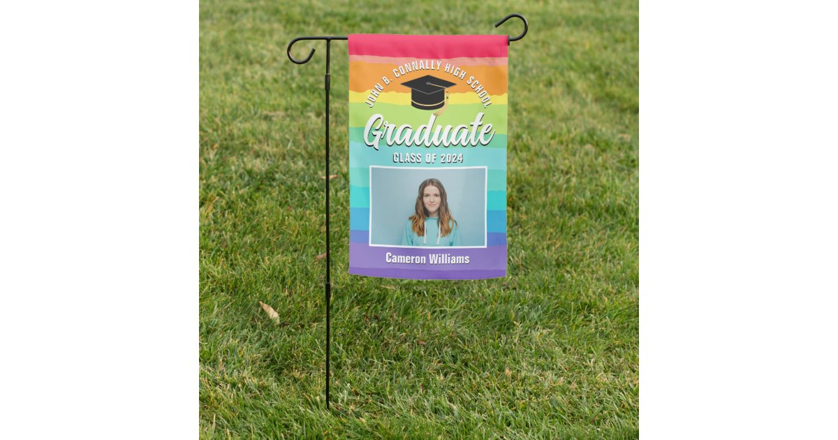 Cute Rainbow Graduate Photo LGBTQ Graduation Garden Flag | Zazzle