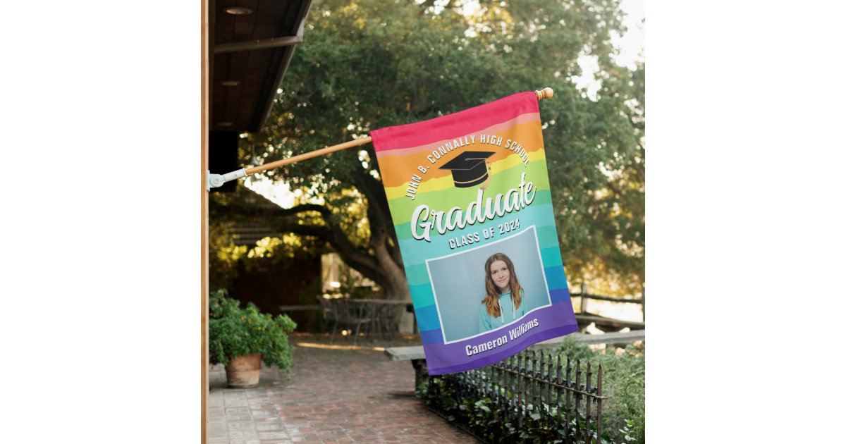 Cute Rainbow Graduate Photo LGBTQ Graduation House Flag | Zazzle