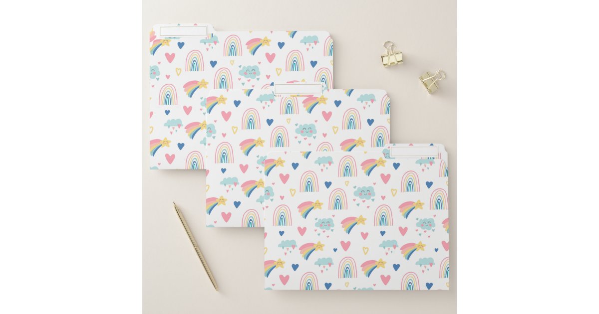 Cute Rainbow Hearts & Clouds Pattern File Folder | Zazzle