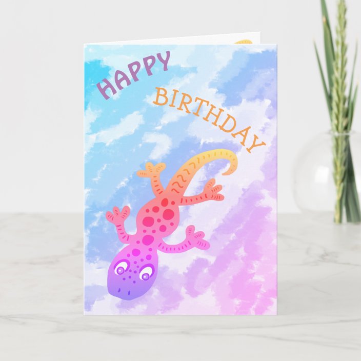 Cute Rainbow Lizard Gecko Happy Birthday Card | Zazzle.com