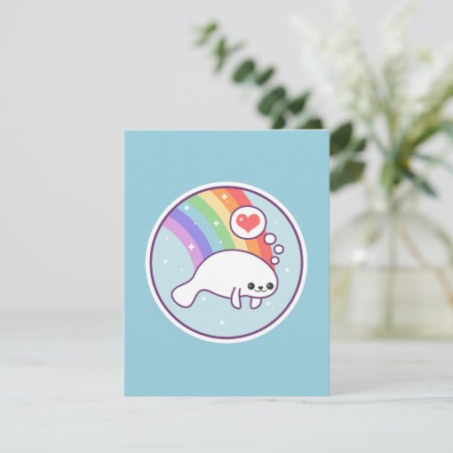 Cute Rainbow Manatee Birthday Invitations | Zazzle
