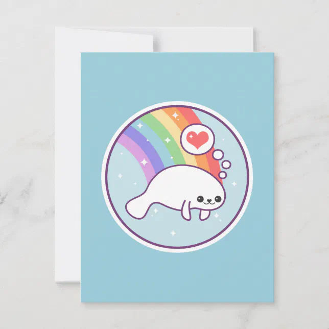 Cute Rainbow Manatee Birthday Invitations | Zazzle