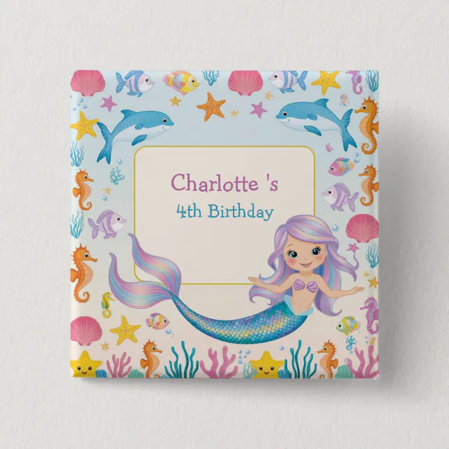 Cute Rainbow mermaid fish shark whale Birthday Button | Zazzle