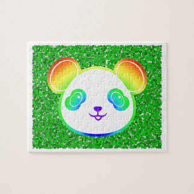 Cute Rainbow Panda Bear On Foliage Background Jigsaw Puzzle | Zazzle