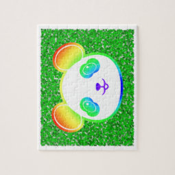 Cute Rainbow Panda Bear On Foliage Background Jigsaw Puzzle | Zazzle