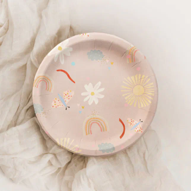Cute Rainbow Pink Birthday Paper Plate | Zazzle