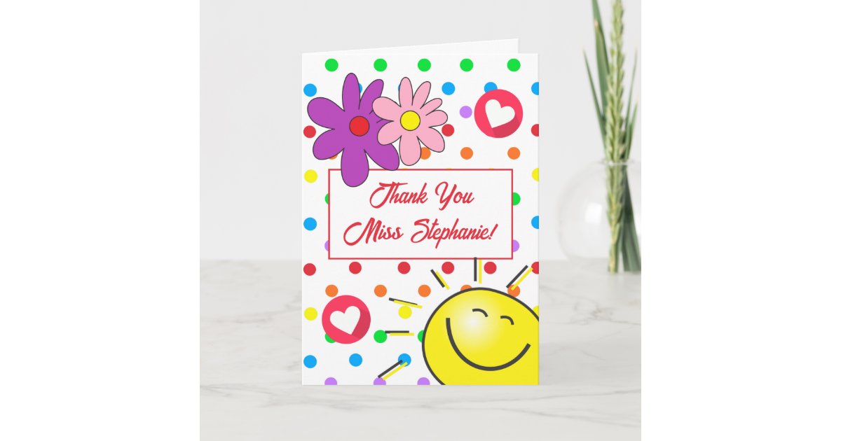 Cute Rainbow Polka Dot Sunshine Teacher Thank You Card | Zazzle